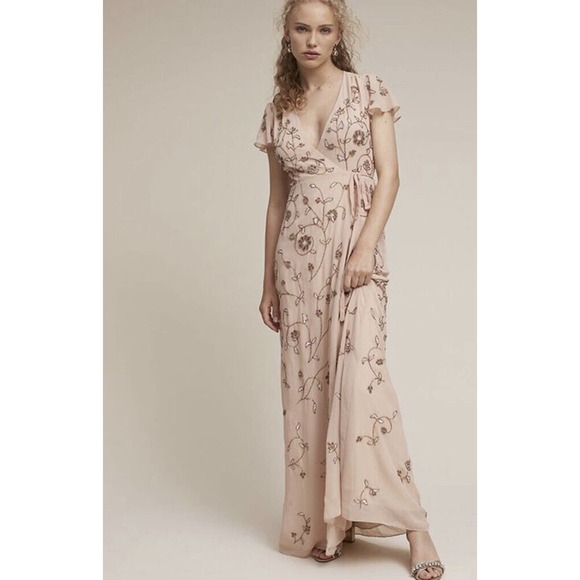 BHLDN | Dresses | Bhldn Plymouth Size 6 Beaded Wrap Dress In Blush Nwot ...